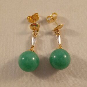 Jewelry | 18k Yellow Gold Filled Green Jade Ball Stone Diamond Zircon ...